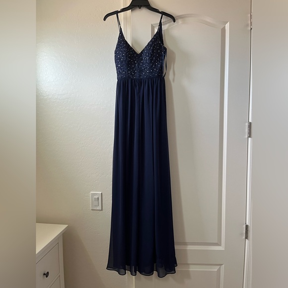 Dresses | Navy Blue Lace Top Prom Dress | Poshmark